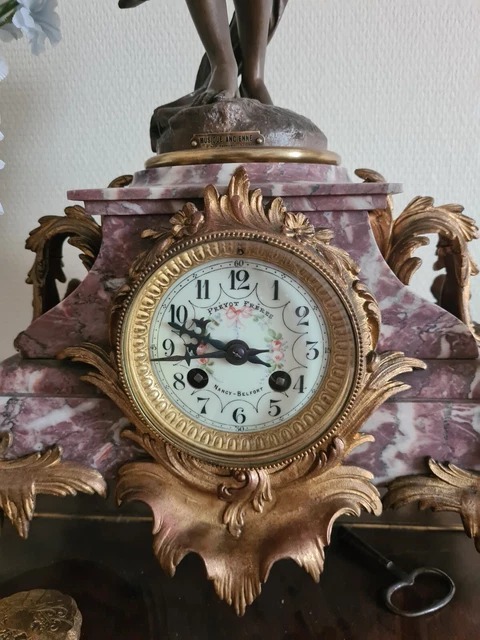 PENDULE ANCIENNE EN regule et marbre rose EUR 100,00 - PicClick FR