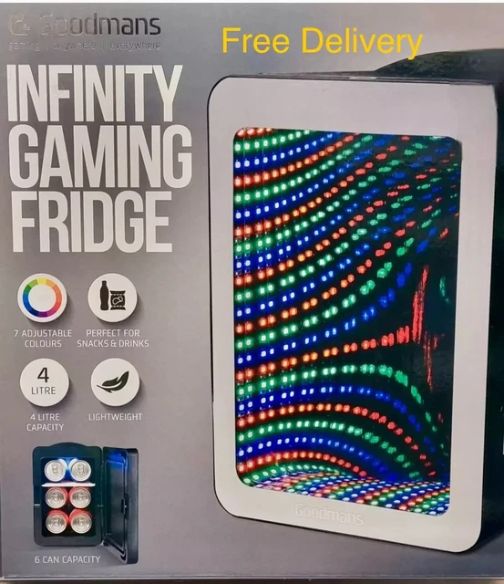 NEW EDITION 4L Goodmans Led Infinity Gaming Fridge 7 Adjustable Colours ...