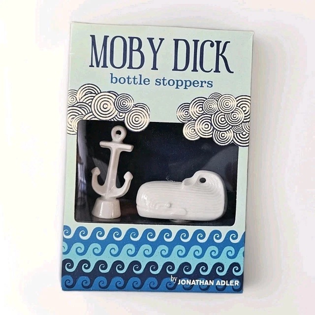 JONATHAN ADLER MOBY Dick Whale & Anchor White Ceramic Bottle Stoppers ...