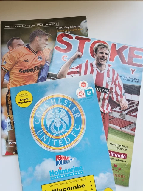 FOOTBALL LEAGUE PROGRAMMES. Colchester. Stoke. Wolves. Games v Wycombe ...