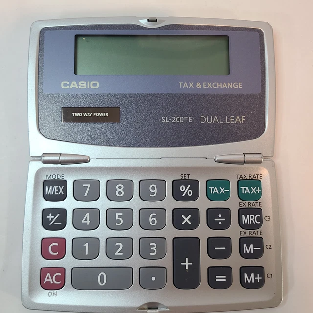 CASIO DUAL LEAF Two Way Power Electronic Calculator SL-200TE Solar Cell ...