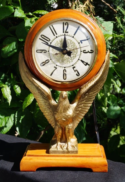 ANTIQUE 1930S SESSIONS Oak Wood Figural Eagle Mantle Desk Clock - WORKS ...