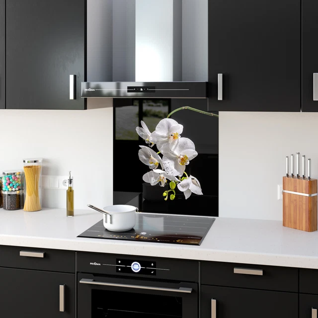 GLASS SPLASHBACK KITCHEN Tile Cooker Panel White Orchid Flower Plant ...