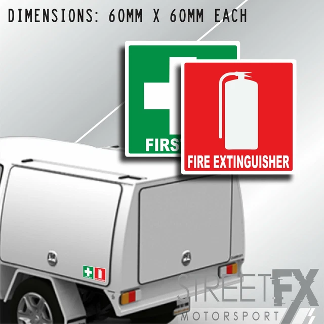 FIRST AID & Fire Extinguisher Sticker Decal Sign Pack 60mm OHS WHS ...