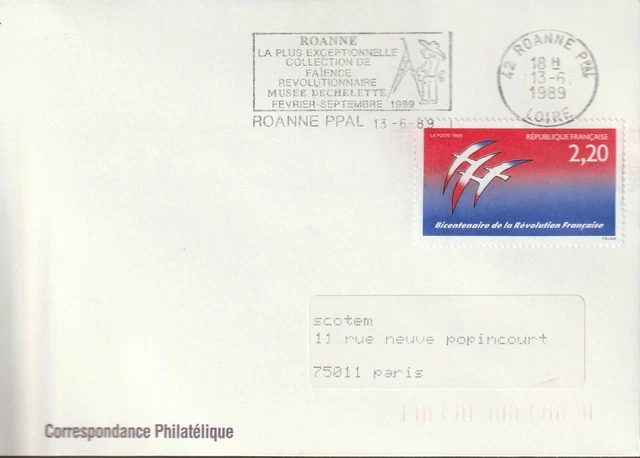 2560+FDC ENVELOPPE FLAMME1ER JOUR BICENTENAIRE ROANNE COLLECTION FAIENCE EUR 1,00 - PicClick FR