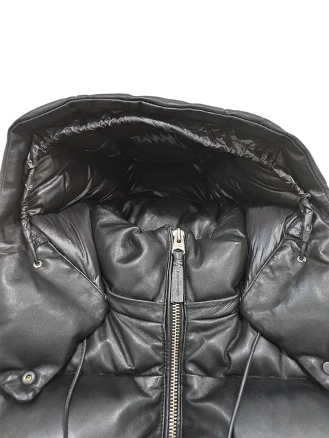 MACKAGE WOMEN’S BLACK Leather Down Puffer Jacket Hooded – Size L - Like ...