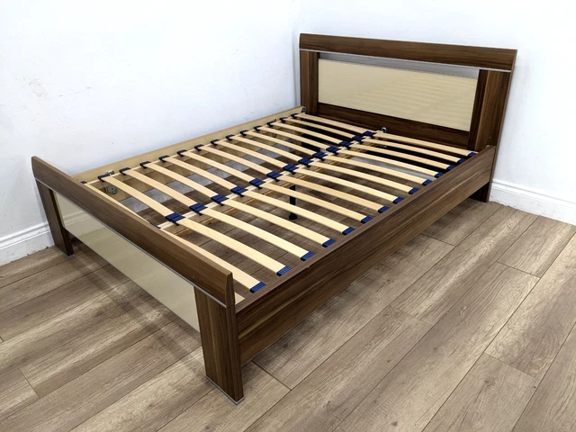DOUBLE BED FRAME Oak Effect Perspex Window Headboard Footboard Slat ...