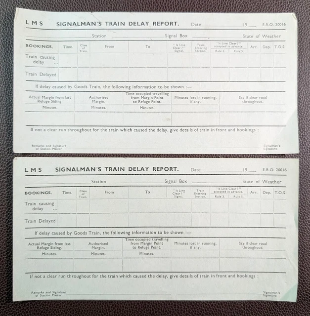 VINTAGE LMS RAILWAY Signalman’s Train Delay Report Forms (Unused, Set of 2) £9.99 - PicClick UK