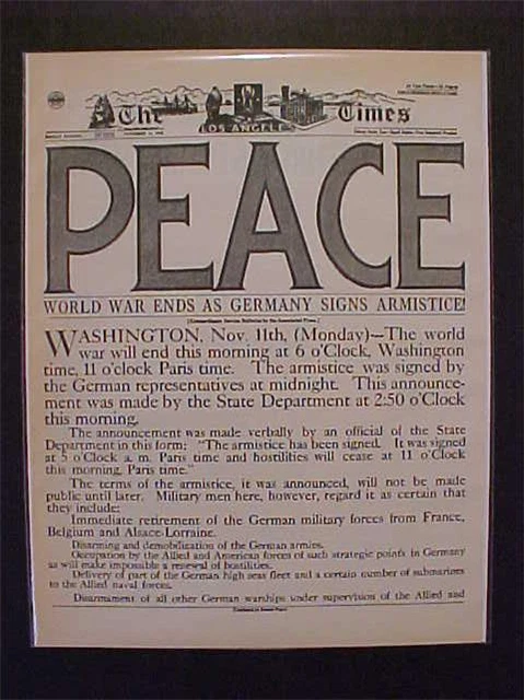 VINTAGE NEWSPAPER HEADLINE ~ Wwi German Army Surrender Peace World War ...