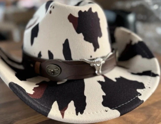 COW PRINT COWBOY Hat with Bull Emblem Multi Colour Cowboy & Western ...