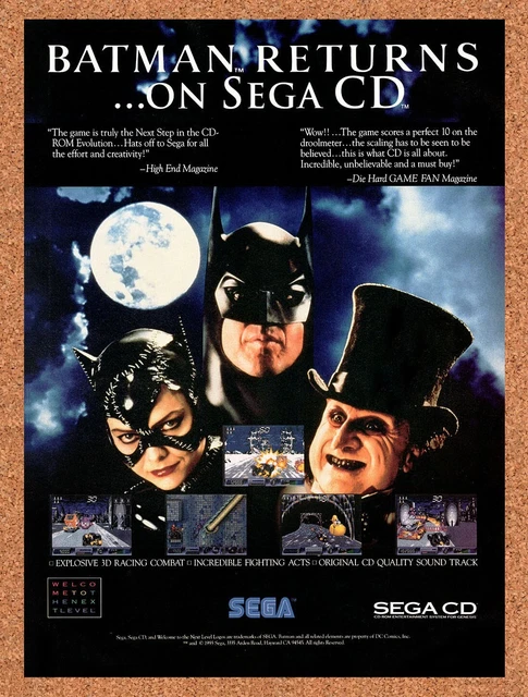 BATMAN RETURNS SEGA CD Original 1992 Vintage Ad - Video Game Promo $15. ...
