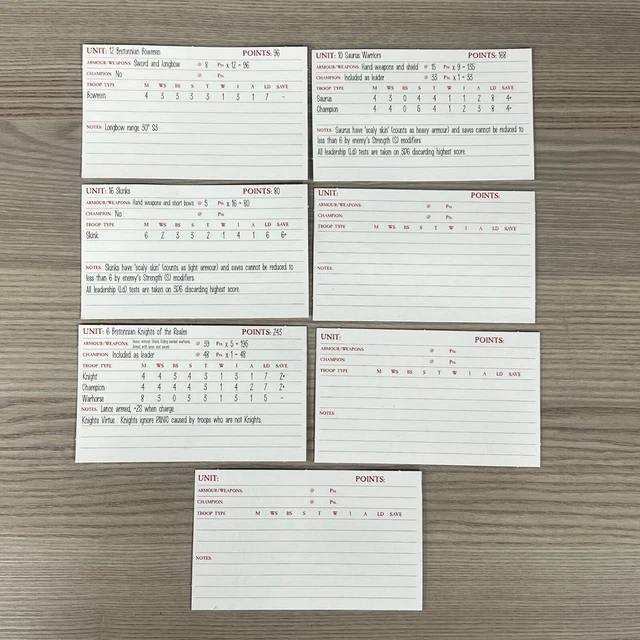 WARHAMMER UNIT CARDS Lizardmen Bretonnians 5Th Edition Fantasy Battle ...