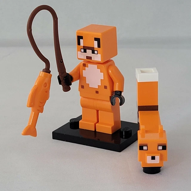 LEGO MINECRAFT FOX Skin Minifig W/ Brick Built Fox Figure and Fishing ...