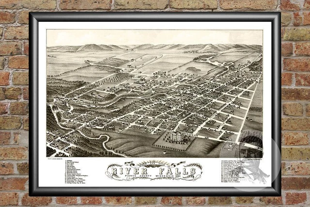 OLD MAP OF River Falls, WI from 1880 - Vintage Wisconsin Art, Historic ...