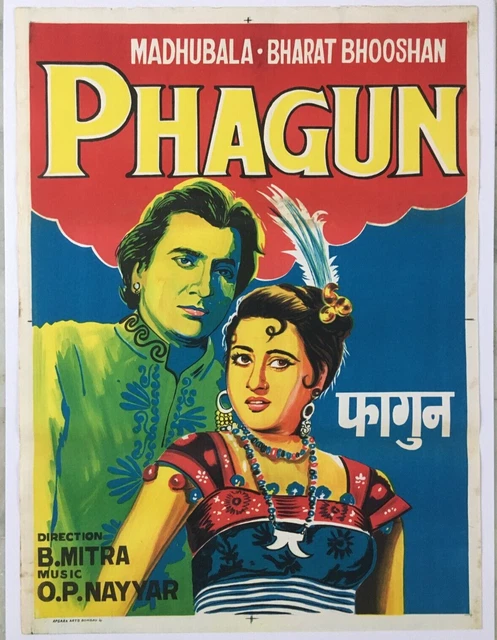 1958 BOLLYWOOD POSTER Phagun Movie Madhubala, Bharat Bhooshan 30in x 4 ...