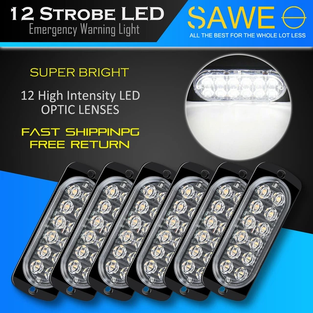 6 X WHITE 12-LED Strobe Emergency Mount Flashing Warning Lights For ...
