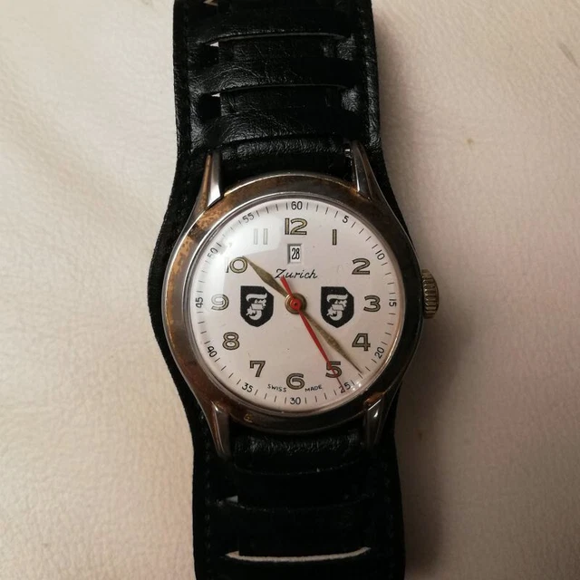 WW2 GERMAN MILITARY panzer division vintage Swiss watch big 37 mm ...
