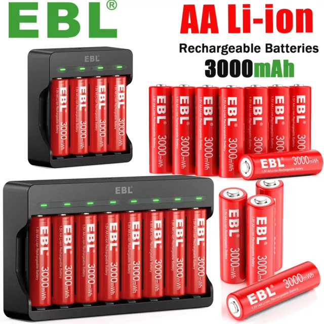 EBL AA RECHARGEABLE Lithium Li-ion Batteries 1.5V Upgraded / Battery ... EBL AA RECHARGEABLE Lithium Li-ion Batteries 1.5V Upgraded / Battery ...