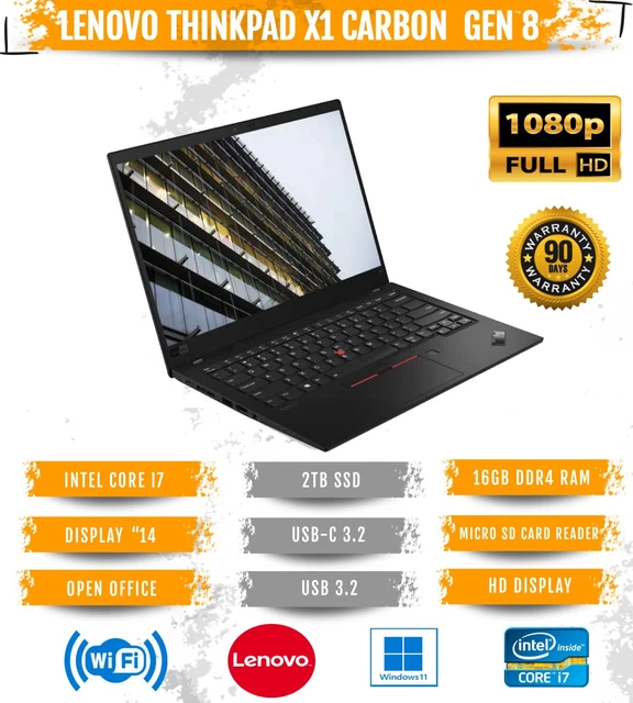 LENOVO THINKPAD X1 Carbon Gen8 Intel Core i7 10th Gen 14" HD 16GB 2TB ...
