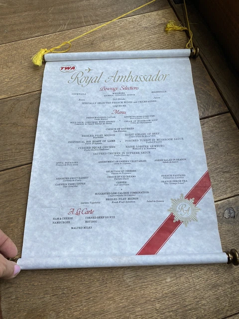 RARE TWA ROYAL Ambassador menu used in the luxurious First Class ...