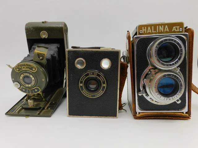 VINTAGE CAMERA BUNDLE Halina A1 Ensign Greyhound Kodak Six 20 Brownie ...