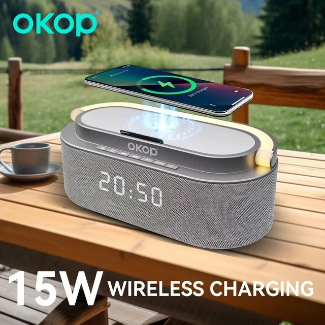 🌈 OKOP KP-578 Bluetooth Speaker Alarm Clock Wireless Charger RGB Light ...