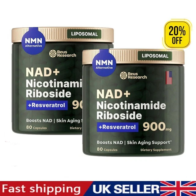 1/2X REUS RESEARCH NAD+ Supplement Caps for Skin Aging Support, Energy ...