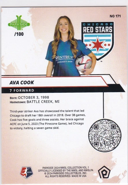 2024 PARKSIDE NWSL Lamina d'argento #171 Ava Cook LAMINA SCINTILLANTE ...