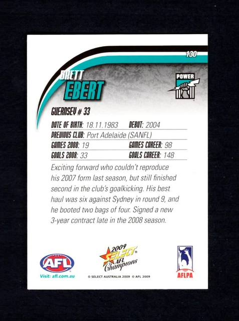 AFL SELECT 2009 Port Adelaide Brett Ebert football card #130 EUR 3,55 ...