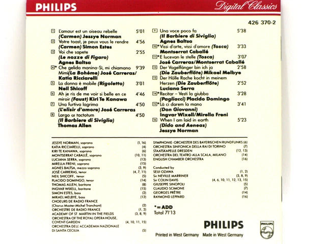 CD PHILIPS DIGITAL Classics Opera Special Catalogue Sampler 426 370-2 £ ...