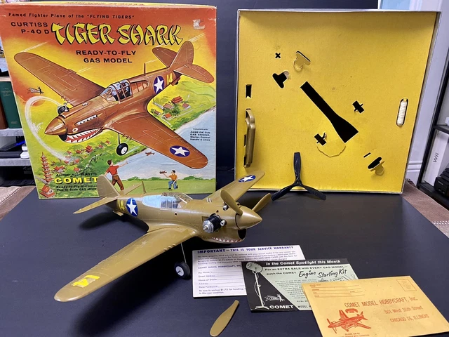 VINTAGE COMET CURTISS P-40D Control Line Model Airplane w/OK Cub .049B ...