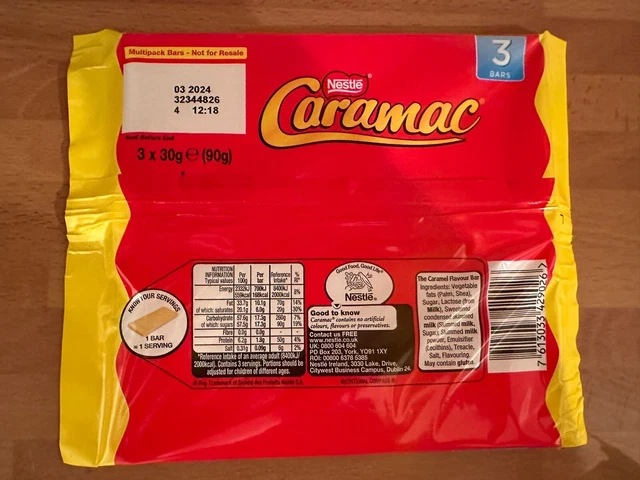 RARE CARAMAC CARAMEL Chocolate Bar Multipack 30g 3 Pack Birthday ...