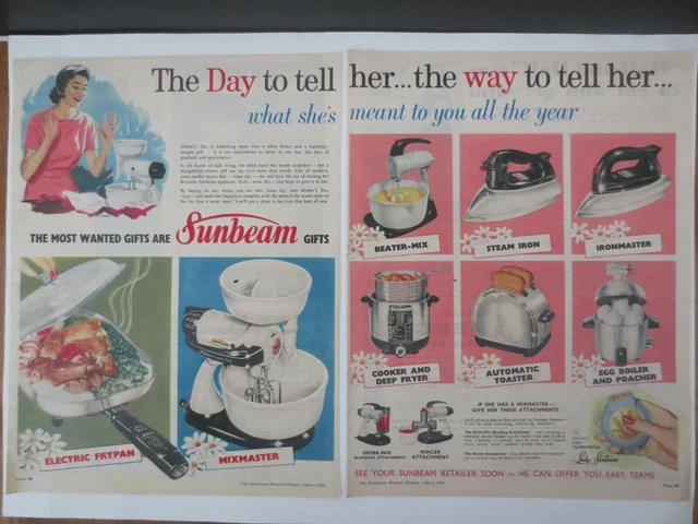 VINTAGE AUSTRALIAN ADVERTISING 1959 ad SUNBEAM APPLIANCES mixmaster ...