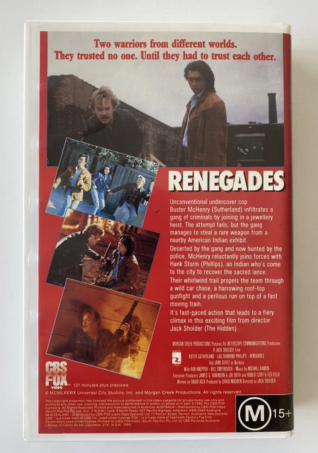 RENEGADES [VHS] CBS Fox Video Big Box Ex-Rental Tape 1989 Sutherland ...