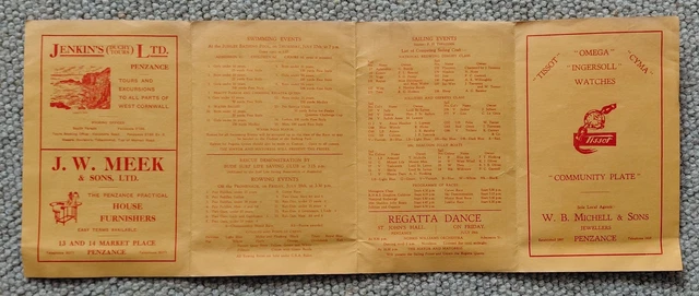VINTAGE PENZANCE REGATTA 1958 Programme of Events; Swimming, Rowing ...