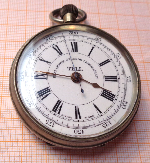 ANTIKE METALL TASCHENUHR Tell Center Second Chronograph gangbar D = 55 ...