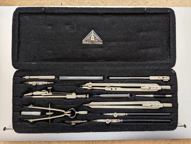 VINTAGE ORIGINAL STARCK Drafting Drawing Instruments Set in Case ...