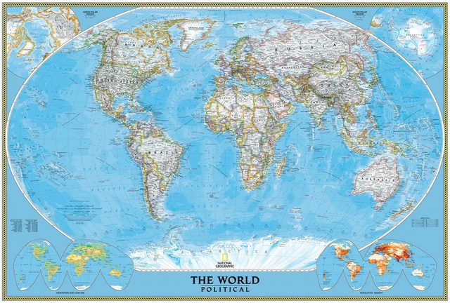 GIANT 12 FOOT Wide World Political Map Full Wall Mural Non Woven ...