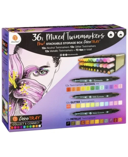 DECOTIME 36X TWIN markers Collect & Connect Deco Tray Alcohol Glitter ...