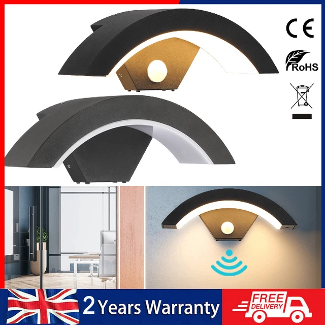 OUTDOOR CURVE WALL Light 18W Modern IP54 LED Security Mounted with PIR ...