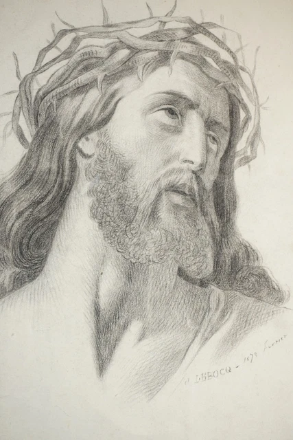 BEAU DESSIN CRAYON Xix° Portrait Jesus Christ Homme Orientalisme ...