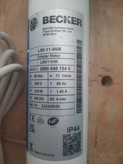 BECKER MECHANISCHER ROHRMOTOR mit Handkurbelanschluß sowie ...