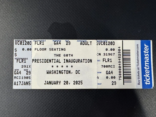 2025 TRUMP PRESIDENT Inauguration Ceremony Parade Floor Ticket Capital ...