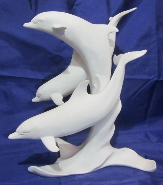 LARGE GERMAN KAISER Bisque Porcelain Triple Dolphin Sculpture #6920 £ ...