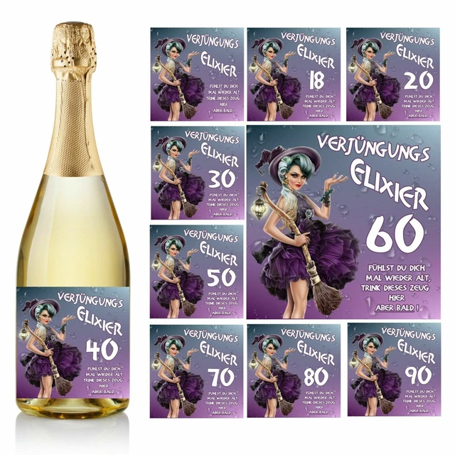 AUFKLEBER SEKTFLASCHE BIERFLASCHE Geburtstag 18 20 30 40 50 60 70 80 90 - D462 EUR 1,50 ...