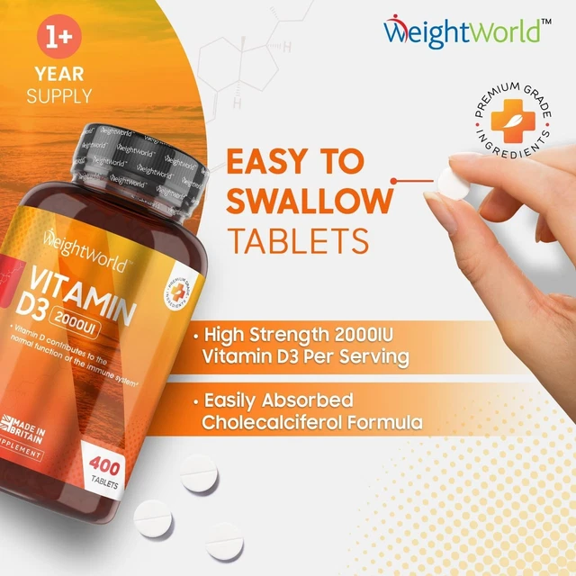 VITAMIN D3 2000 IU - 400 Tablets (Over A Year Supply) Natural Vitamin D ...