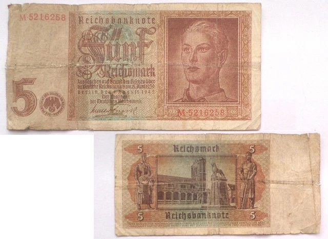 BERLIN 1942 5 Reichsmark Banknote "Hitler-Junge" German Paper money ...