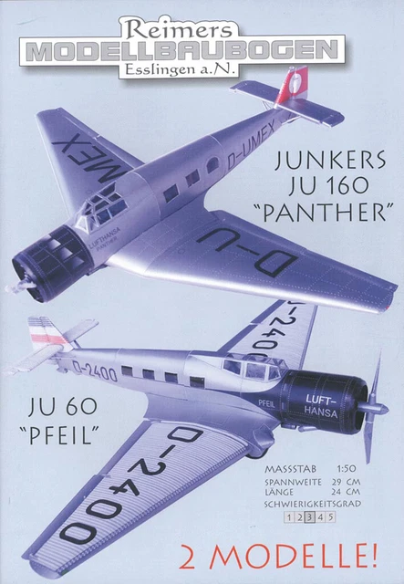 CARDBOARD MODEL JUNKERS Ju 60 Arrow and Junkers Ju 160 Panther 1:50 ...