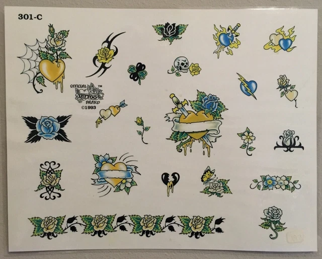 TATTOO FLASH SINGLE Sheet Print Flowers Roses Hearts Official Tattoo 11 ...