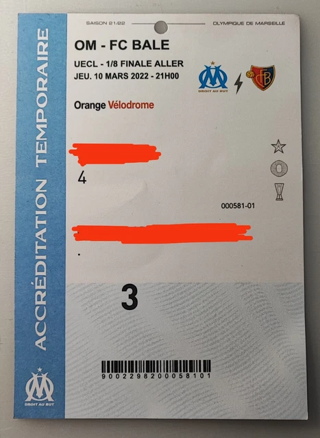 TICKET PRESS CARTE Accreditation pass Marseille Bale OM 2022 2023 EUR ...